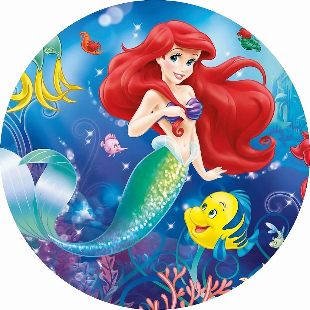 Painel Redondo Festa Tecido Sublimado 3D Ariel Pequena Sereia Painel Redondo Festa Tecido Sublimado 3D Ariel Pequena Sereia