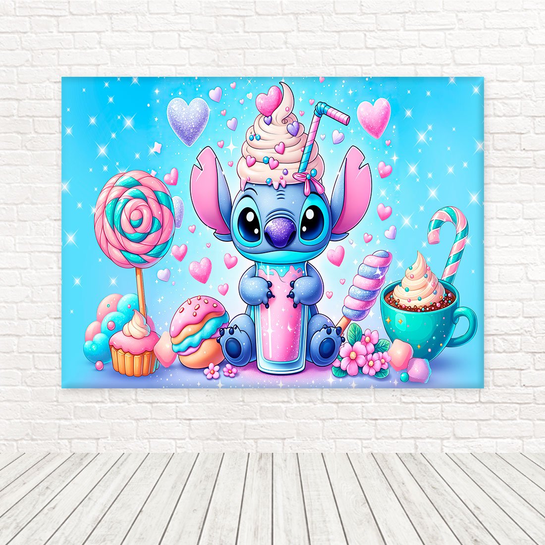 Painel Retangular Horizontal Tecido Sublimado 3D Lilo Stitch