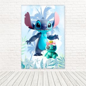 Painel Retangular Vertical Tecido Sublimado 3D Lilo & Stitch 1,50x2,20
