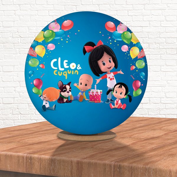 Painel Redondo Festa Tecido Sublimado 3D Cleo e Cuquin 50x50cm